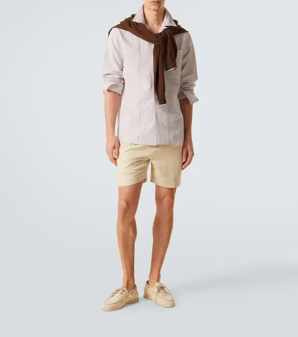 Ralph Lauren Purple Label Silk And Linen Pleated Shorts - Beige