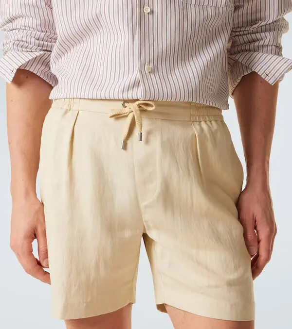 Ralph Lauren Purple Label Silk And Linen Pleated Shorts - Beige