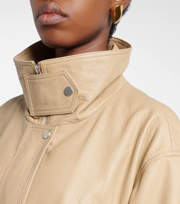 Nour Hammour Briar Cropped Leather Blouson Jacket - Beige