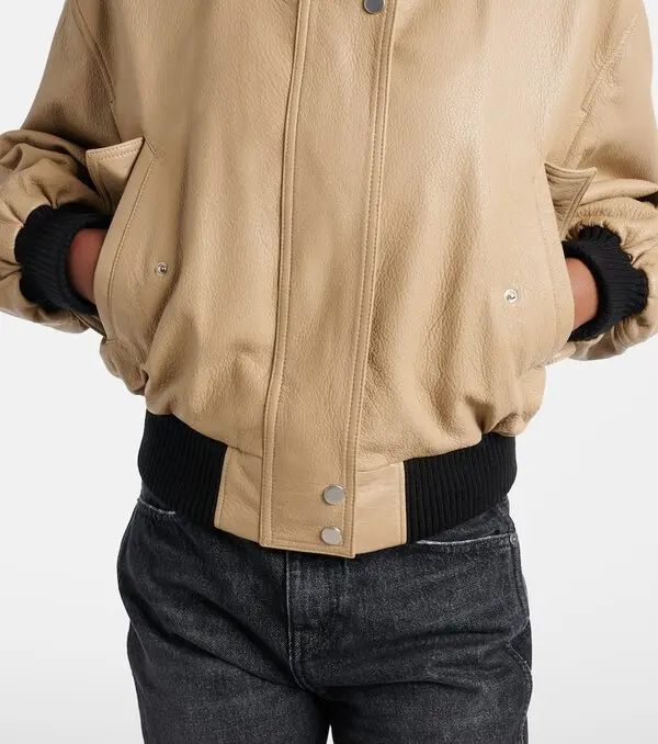 Nour Hammour Briar Cropped Leather Blouson Jacket - Beige