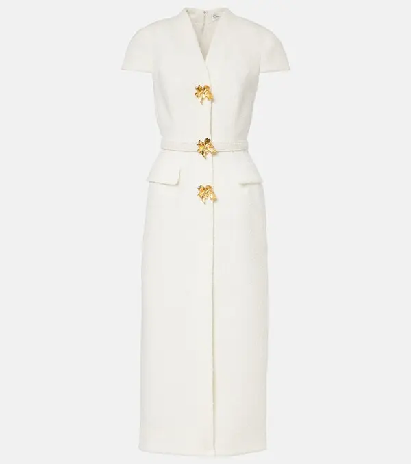 Oscar De La Renta Embellished Belted Tweed Midi Dress