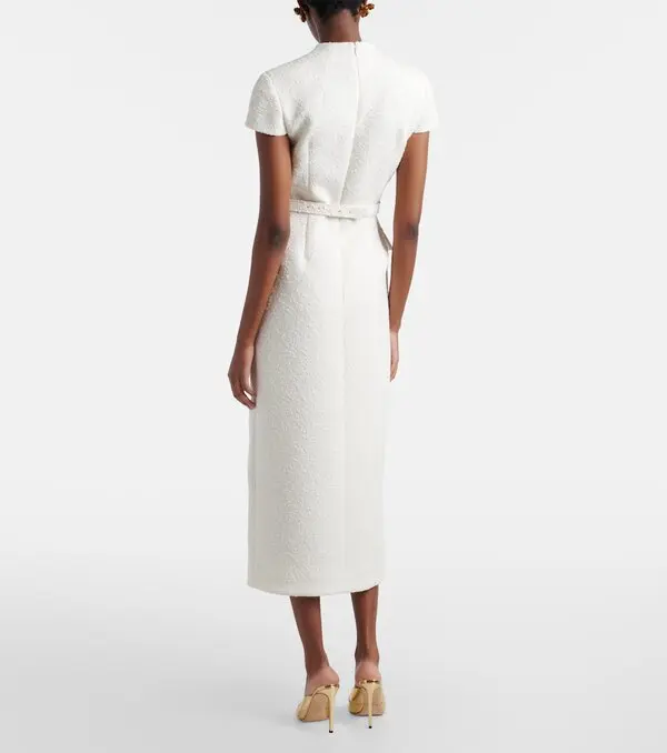 Oscar De La Renta Embellished Belted Tweed Midi Dress