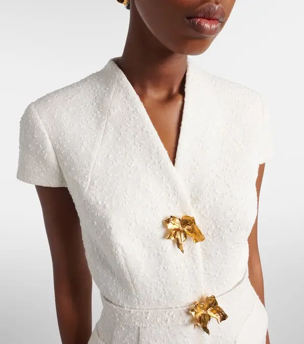 Oscar De La Renta Embellished Belted Tweed Midi Dress