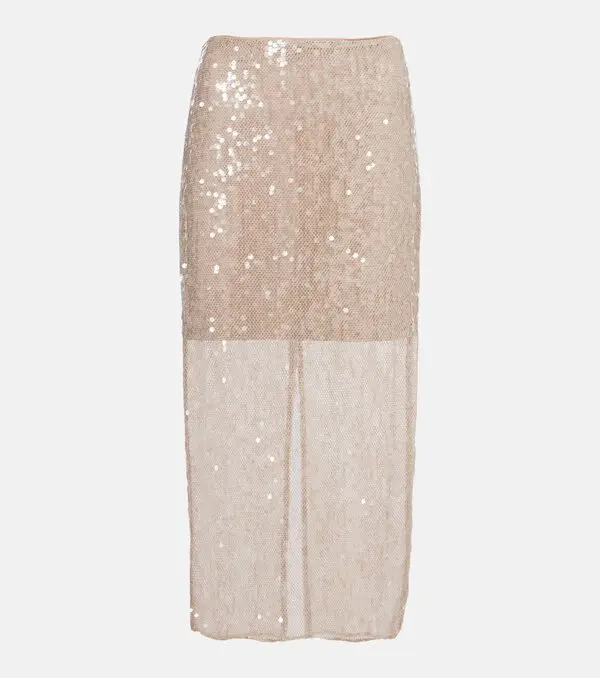 Veronica Beard Allora Sequined Midi Skirt - Beige