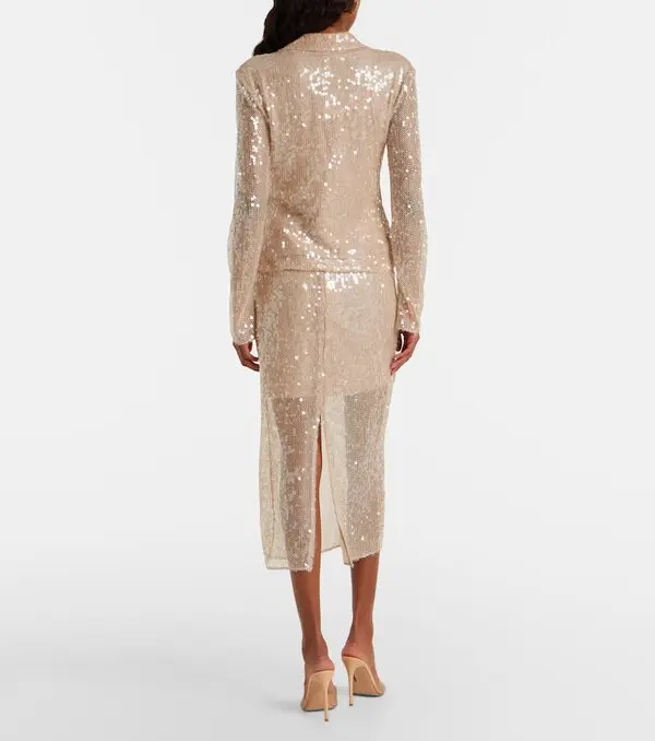 Veronica Beard Allora Sequined Midi Skirt - Beige