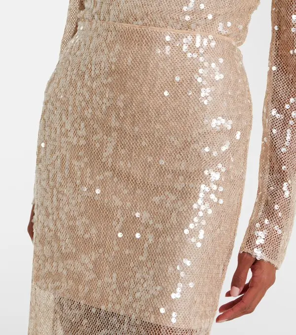 Veronica Beard Allora Sequined Midi Skirt - Beige