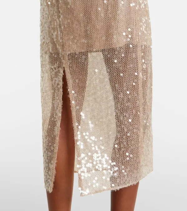 Veronica Beard Allora Sequined Midi Skirt - Beige