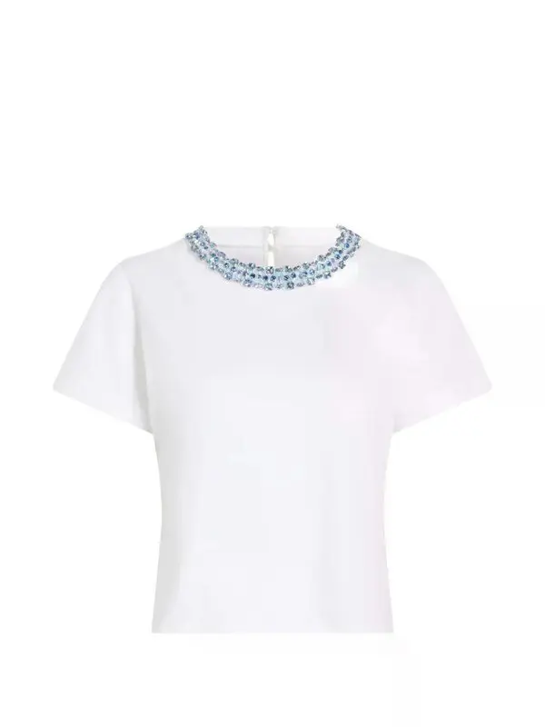Cinq À Sept Embellished-neckline Crop Top - White