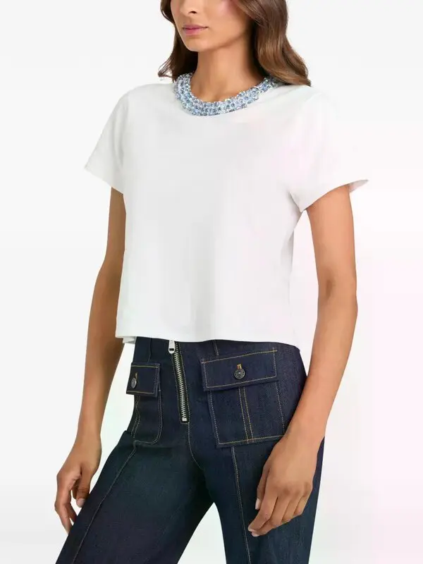 Cinq À Sept Embellished-neckline Crop Top - White