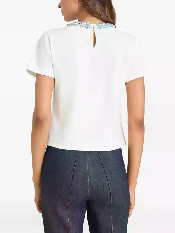 Cinq À Sept Embellished-neckline Crop Top - White