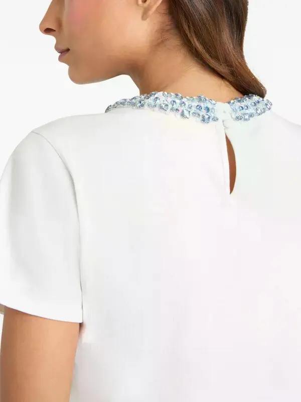 Cinq À Sept Embellished-neckline Crop Top - White