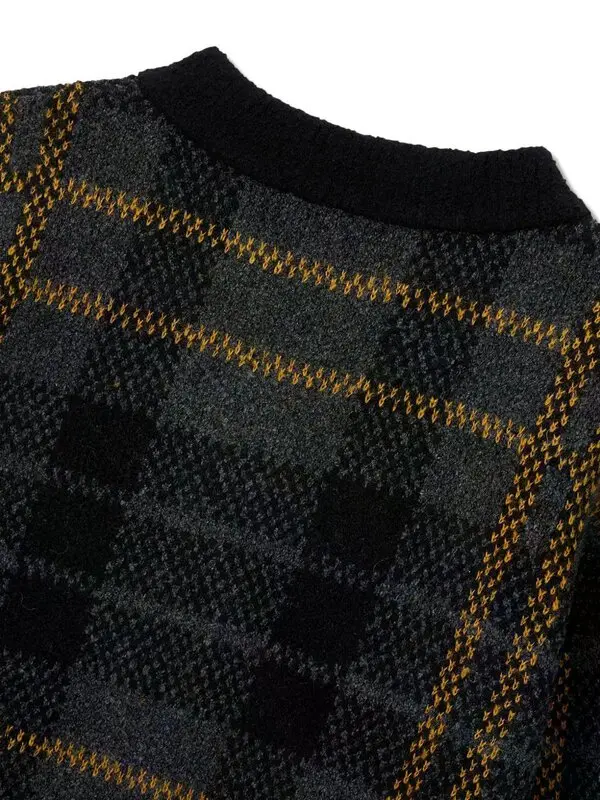STUDIO TOMBOY Checkered Crew-neck Cardigan - Black