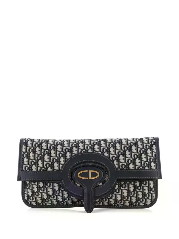 Dior Fold Over Oblique Canvas Clutch Bag - Blue