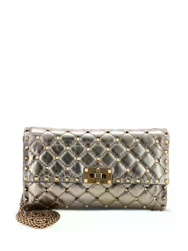 Valentino Garavani Rockstud Spike Wallet On Chain Quilted Leather Small Crossbody Bag - Gold