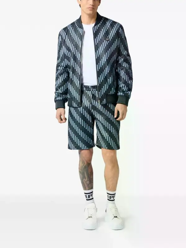Philipp Plein Weaved Leather Shorts With Striped Design