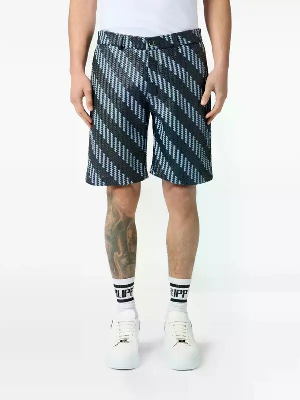 Philipp Plein Weaved Leather Shorts With Striped Design