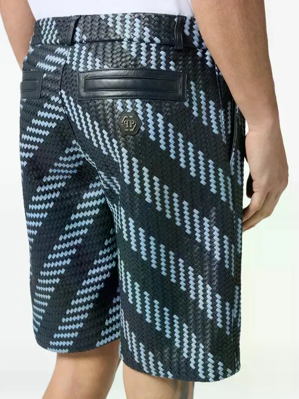 Philipp Plein Weaved Leather Shorts With Striped Design