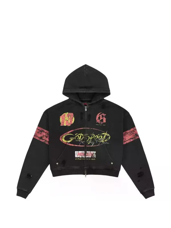 GODSPEED Zipped Distressed Hoodie - Black