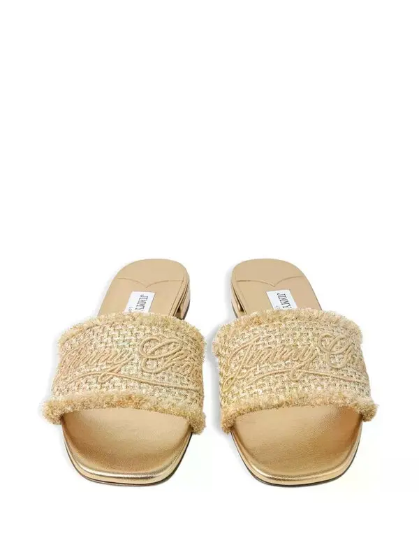 JIMMY CHOO Flat Logo Slide Sandals - Neutrals