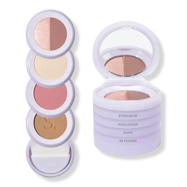 SUBTL. BEAUTY 4-in-1 Stack With Powder Foundation, Eyeshadow, Blush, And Highlighter - Medium 1n