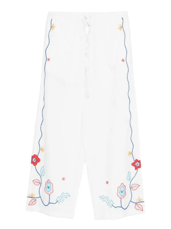 FORTE_FORTE Embroidered Cotton Trousers - White