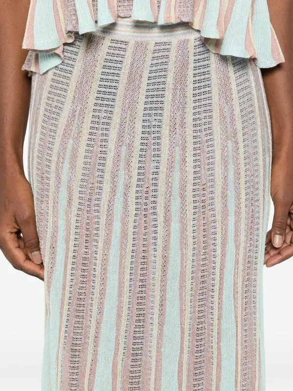 FORTE_FORTE Striped Pleated Long Skirt