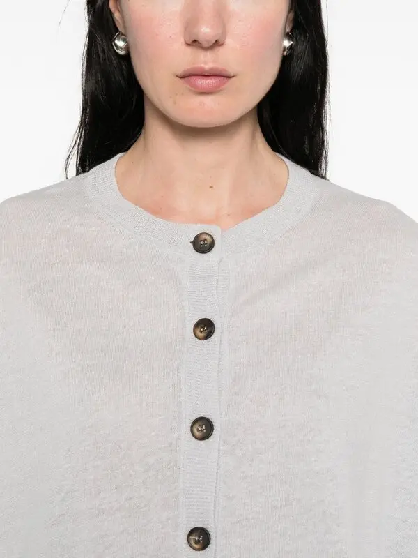 BASE Linen And Cotton Blend Cardigan - Grey