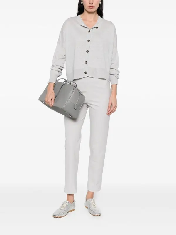 BASE Linen And Cotton Blend Cardigan - Grey