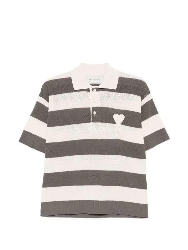 AMI Paris De Coeur Striped Polo Shirt - Grey
