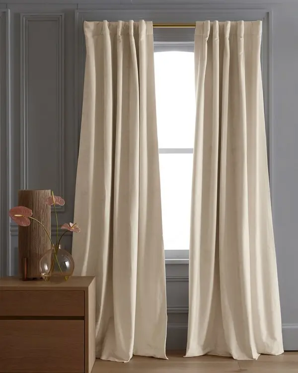 Quince Luster Velvet True Blackout Curtain Single Panel - Champagne