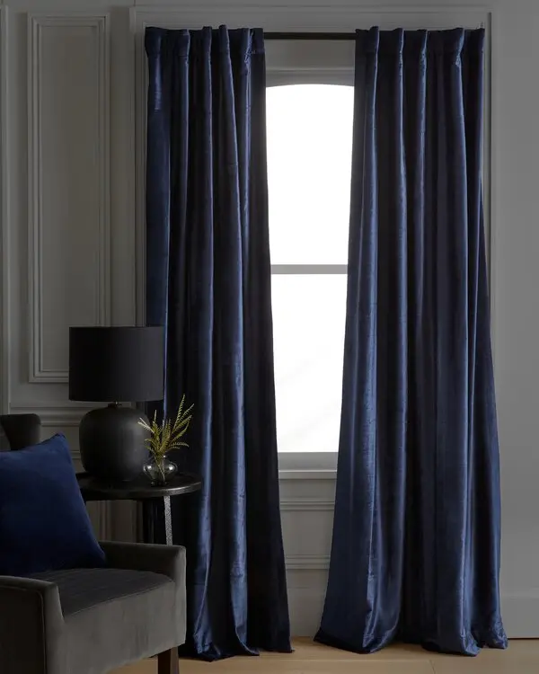 Quince Luster Velvet True Blackout Curtain Single Panel - Navy