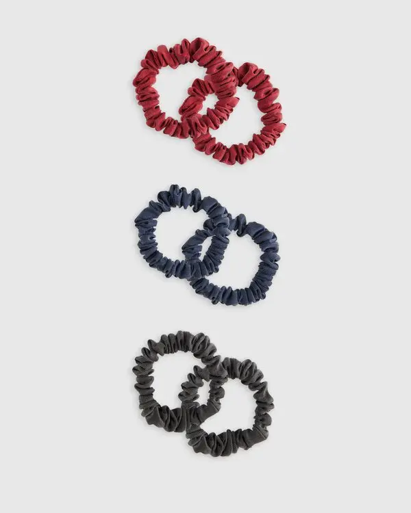 Quince Silk Skinny Scrunchies - Charcoal/indigo/crimson