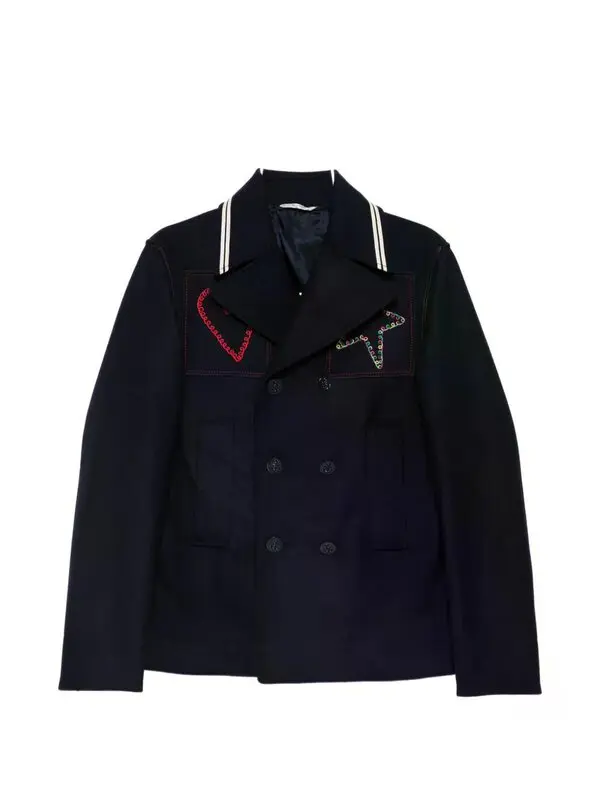 Valentino Garavani Double-breasted Embroidered Jacket - Blue