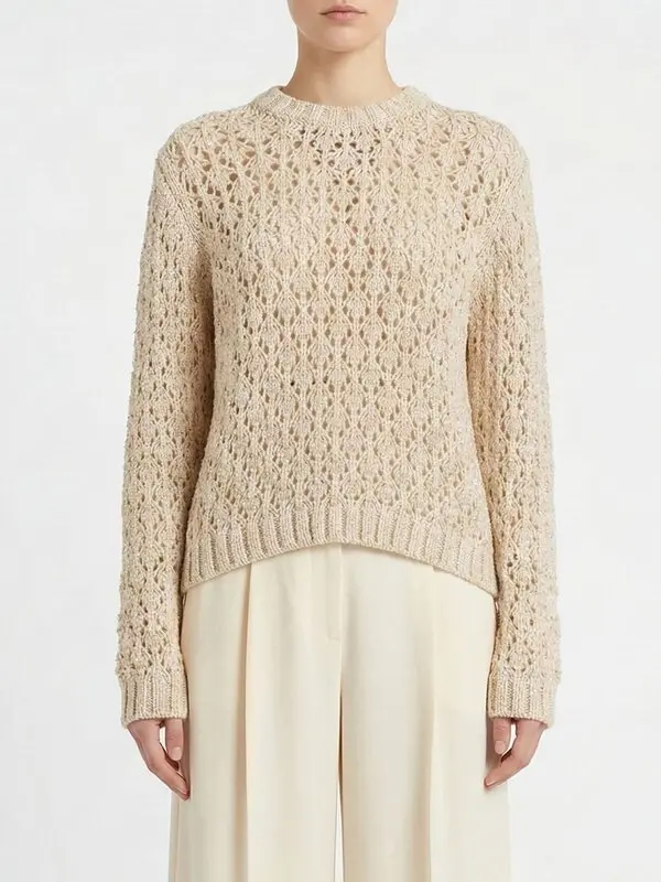 Fabiana Filippi Perforated Cotton Blend Crew Neck Sweater