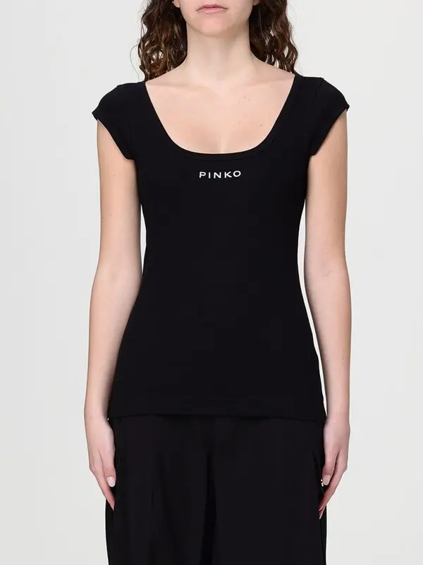 Pinko Ribbed Square Neck Top - Black