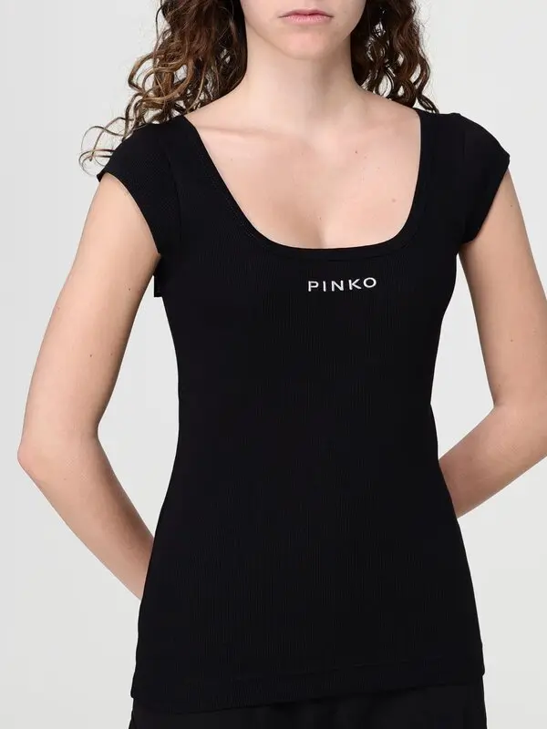 Pinko Ribbed Square Neck Top - Black