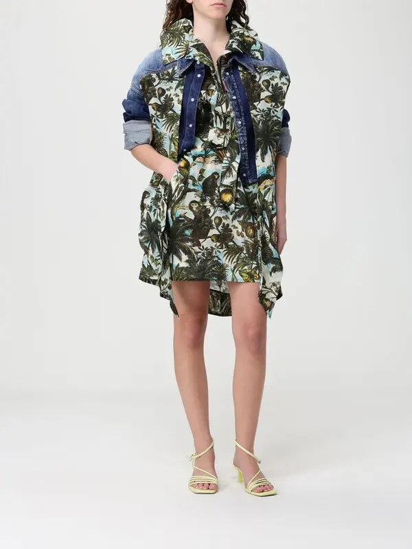 Dsquared2 Cotton Denim Shirt With Tropical Inserts
