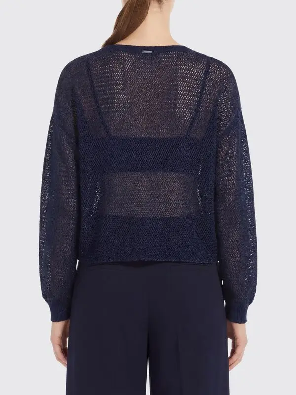 TWINSET Crew Neck Mesh Cotton Top With Embroidery - Blue