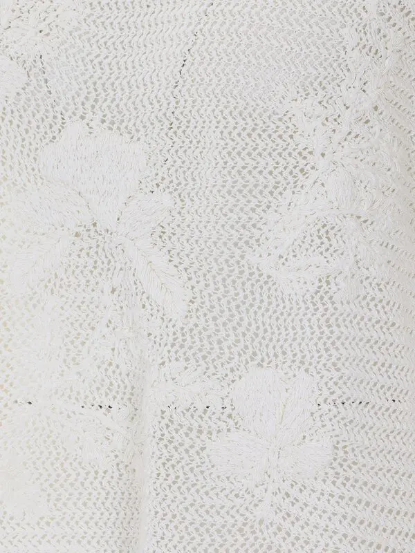 TWINSET Crew Neck Mesh Cotton Top With Embroidery - White