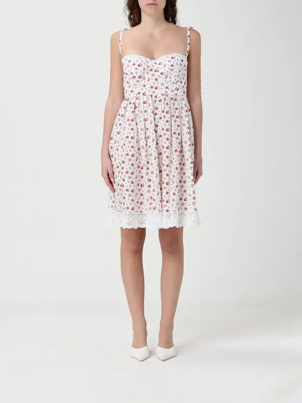 Dolce & Gabbana Floral Print Sweetheart Neckline Mini Dress - White