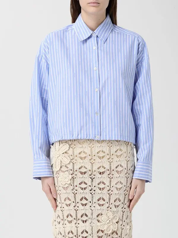 Pinko Striped Cotton Shirt With Drawstring Hem - Gnawed Blue
