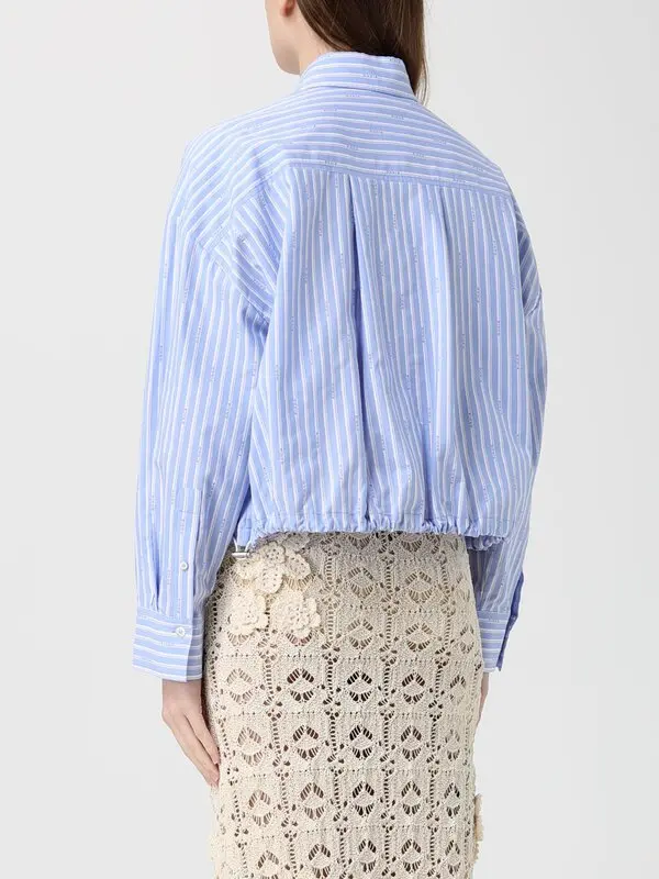 Pinko Striped Cotton Shirt With Drawstring Hem - Gnawed Blue