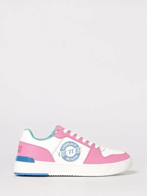 Versace Leather Sneakers With Printed Logo - White