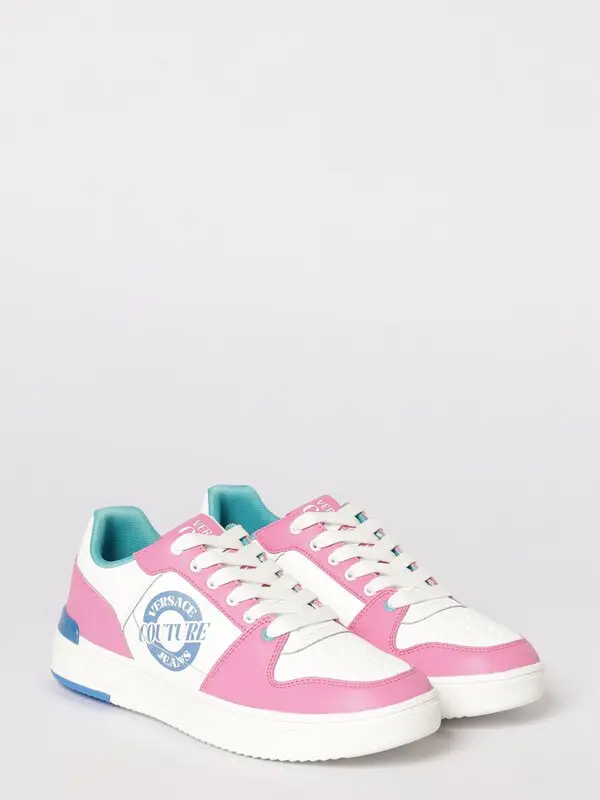 Versace Leather Sneakers With Printed Logo - White