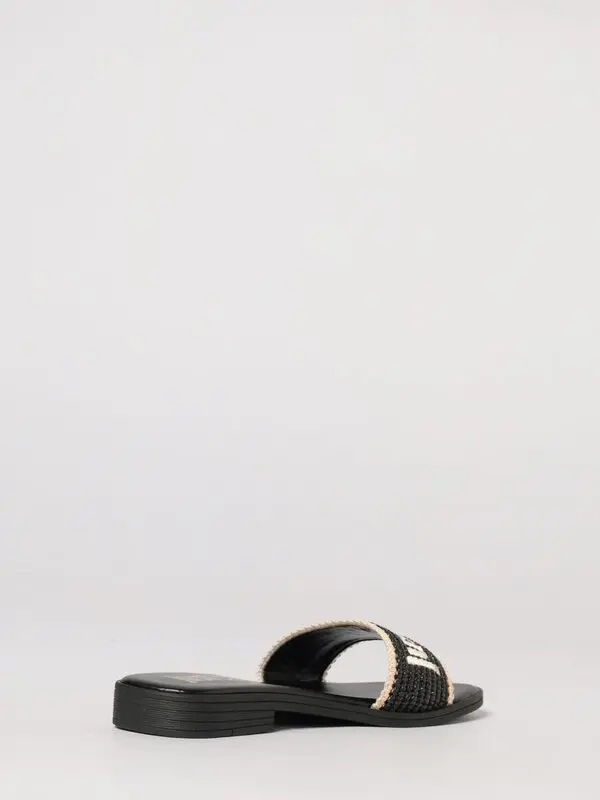 Just Cavalli Raffia Slip-on Mules With Embroidered Logo - Black