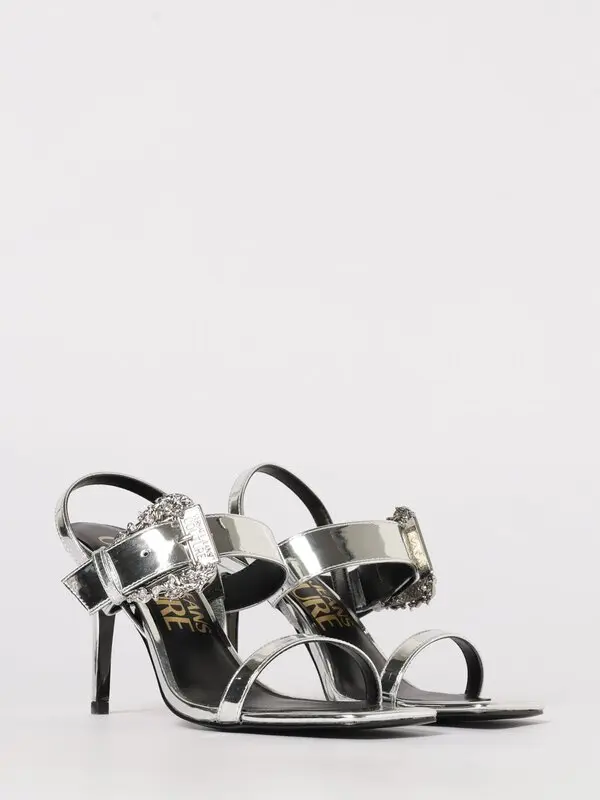 Versace Laminated Patent Leather Slingback Stiletto Sandals - Silver