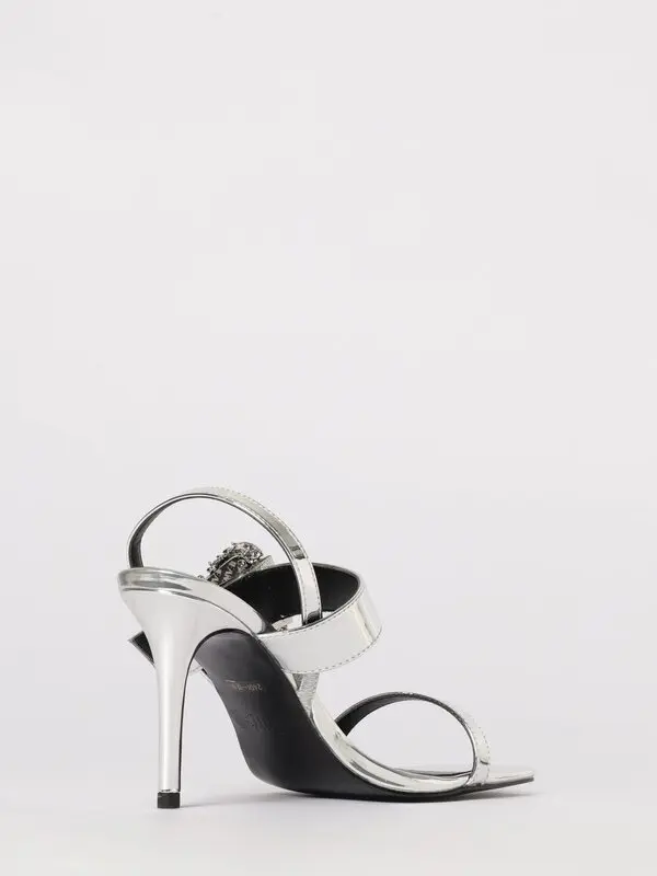 Versace Laminated Patent Leather Slingback Stiletto Sandals - Silver
