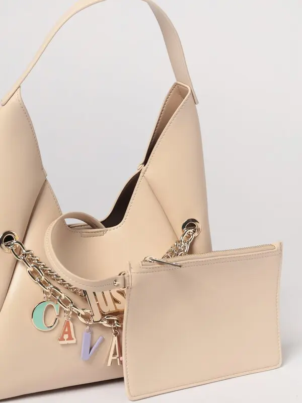 Just Cavalli Shoulder Bag With Logo Charm - Brown