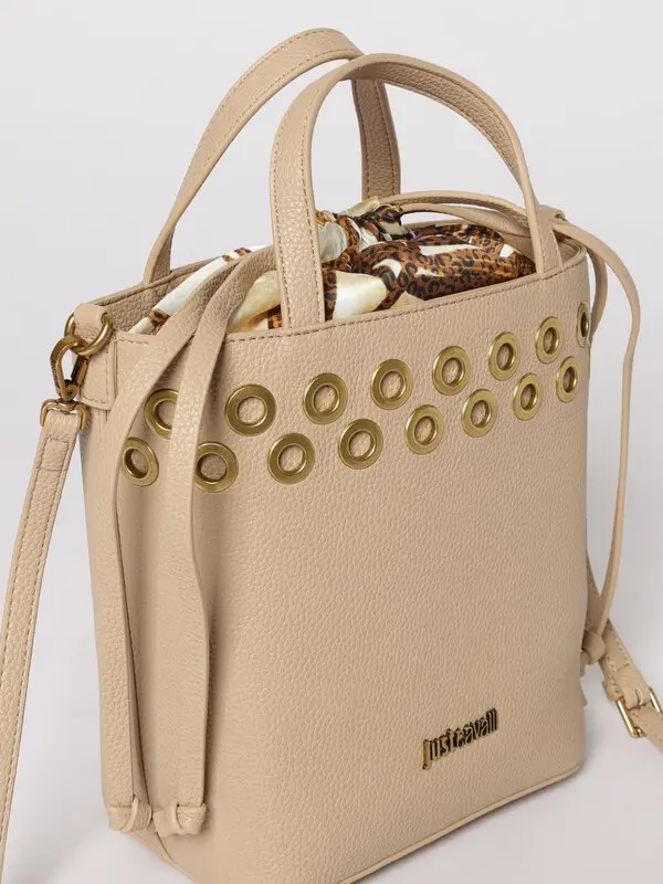 Just Cavalli Grained Faux Leather Bucket Bag With Metal Eyelets