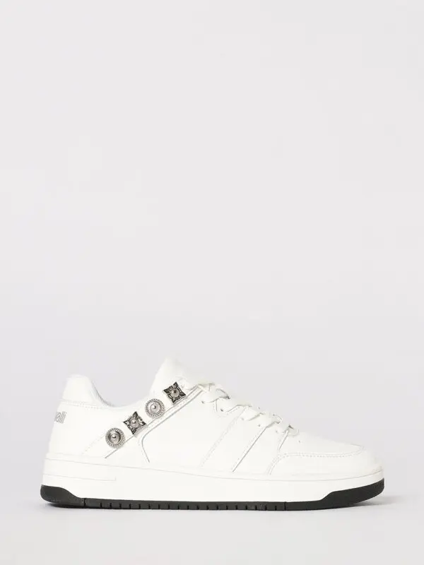 Just Cavalli Leather Sneakers With Stud Embellishments And Perforated Round Toe